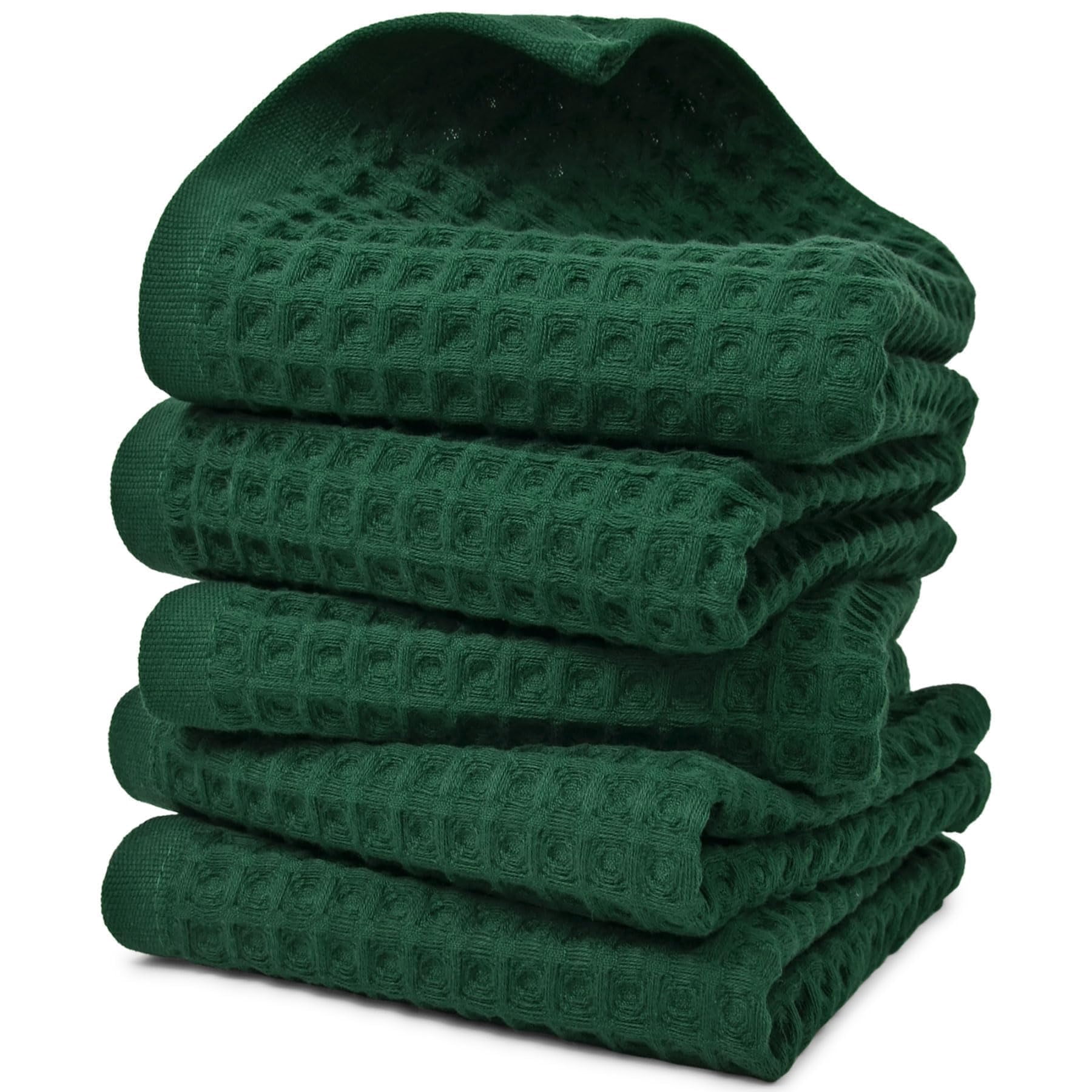 5 Hunter-green Waffle Hand Towels, 13" x 29" - Walmart.com