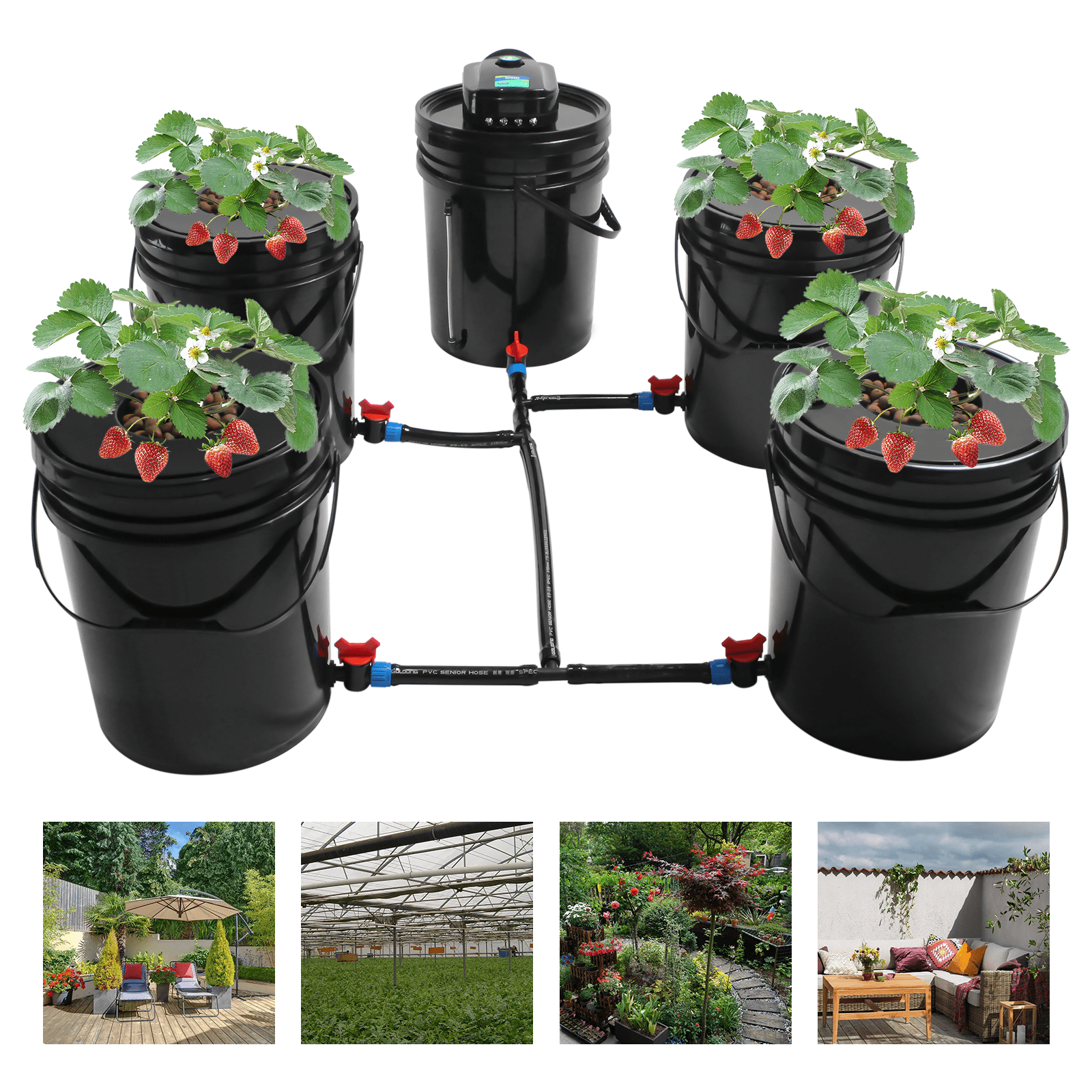 5 Hydroponic Buckets Kit 110V 5.28 Gallon Deep Water Culture Hydroponics Grow System with Pump ...