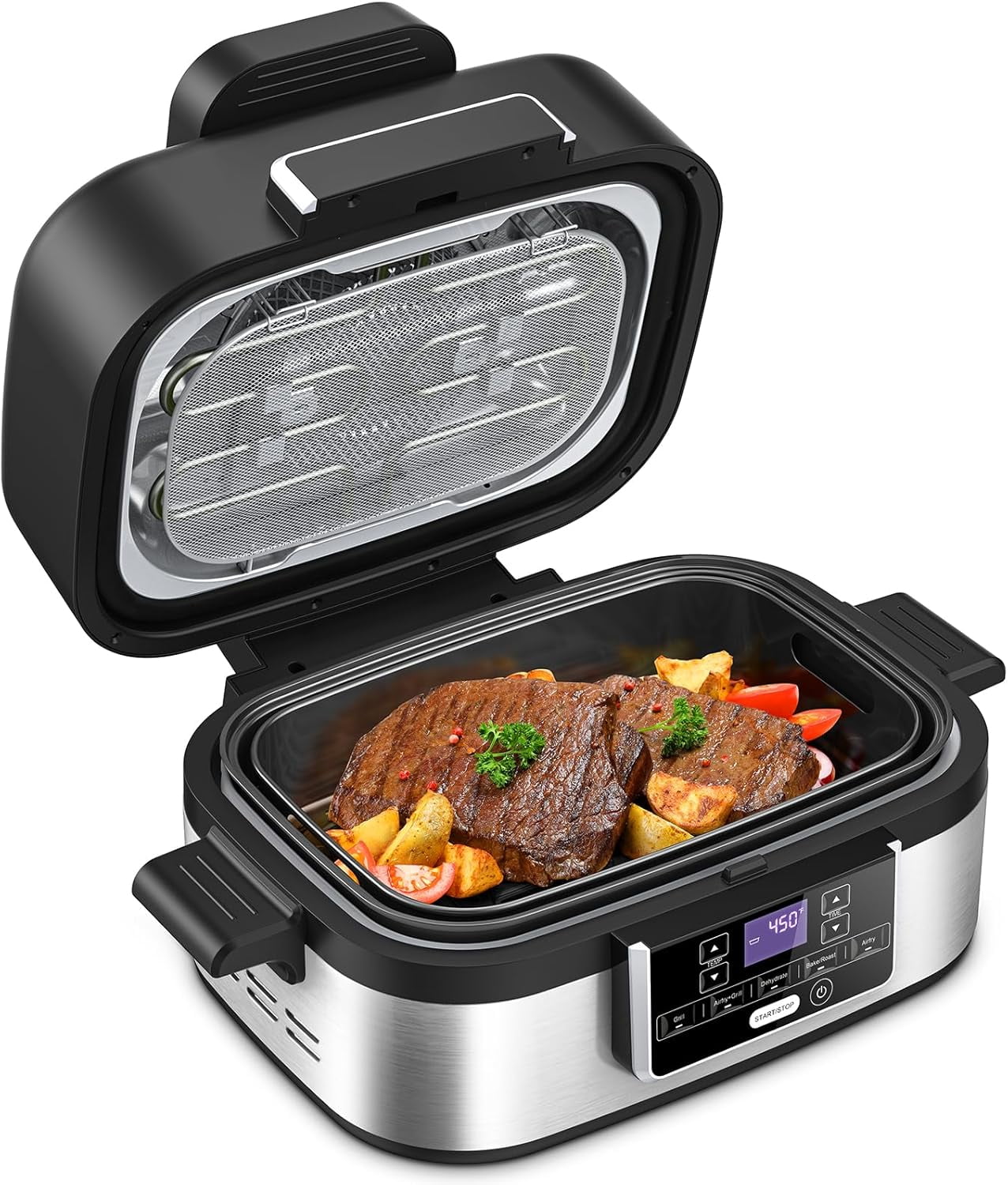 5-IN-1 Electric Smart Air Fryer Grill Combo, Indoor Grill with Air Fry ...