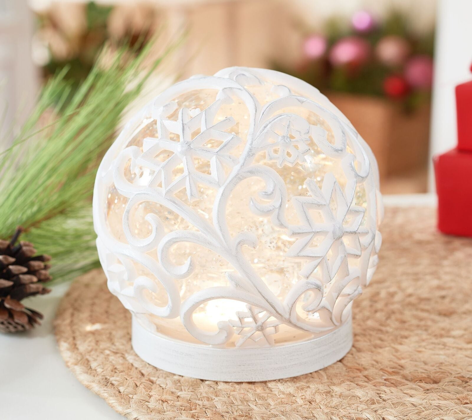 5" Illuminated Snowflake Glitter Sphere by Valerie in White - Walmart.com