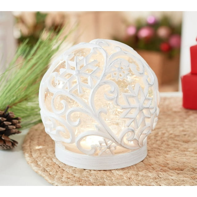 5" Illuminated Snowflake Glitter Sphere by Valerie in White - Walmart.com