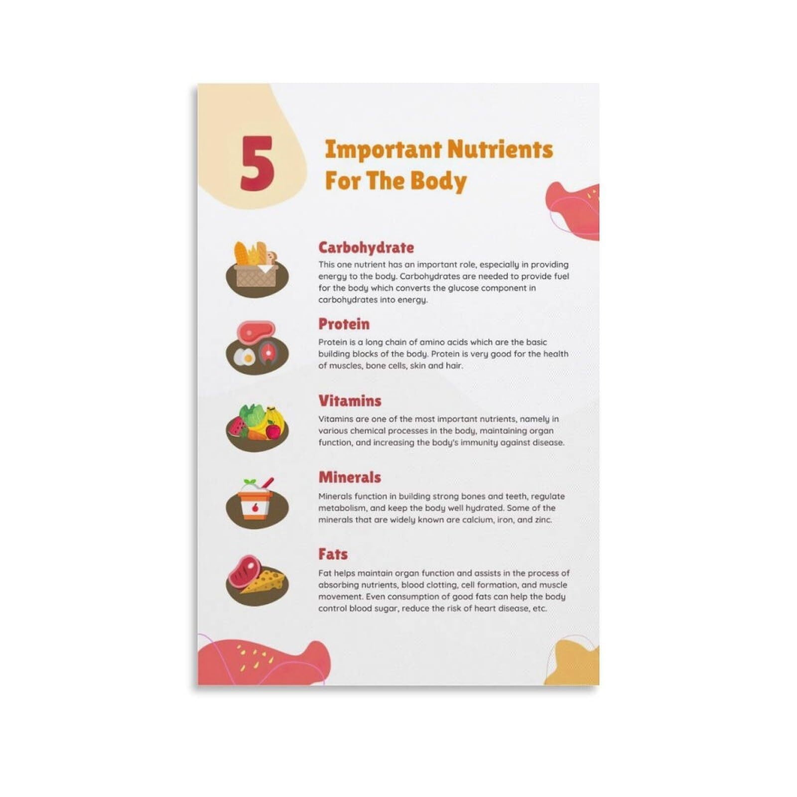 5 Important Nutrients Poster Canvas Wall Art Posters For Room Aesthetic ...
