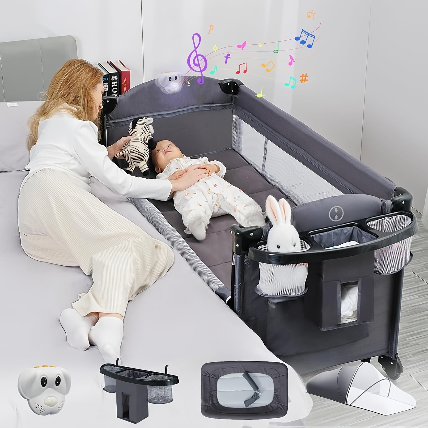 5 In 1 Baby Bassinet Bedside Sleeper,with Diaper Changer, Sunshade ...