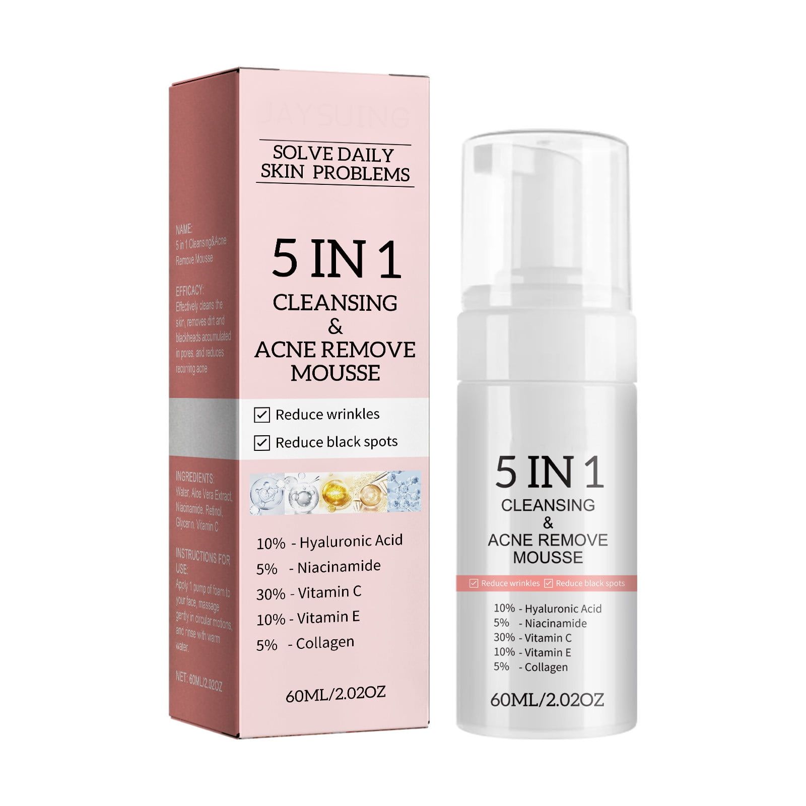 5 In 1 Cleansing Mousse Face Acne Remove Reduce Reduce Black Spots ...