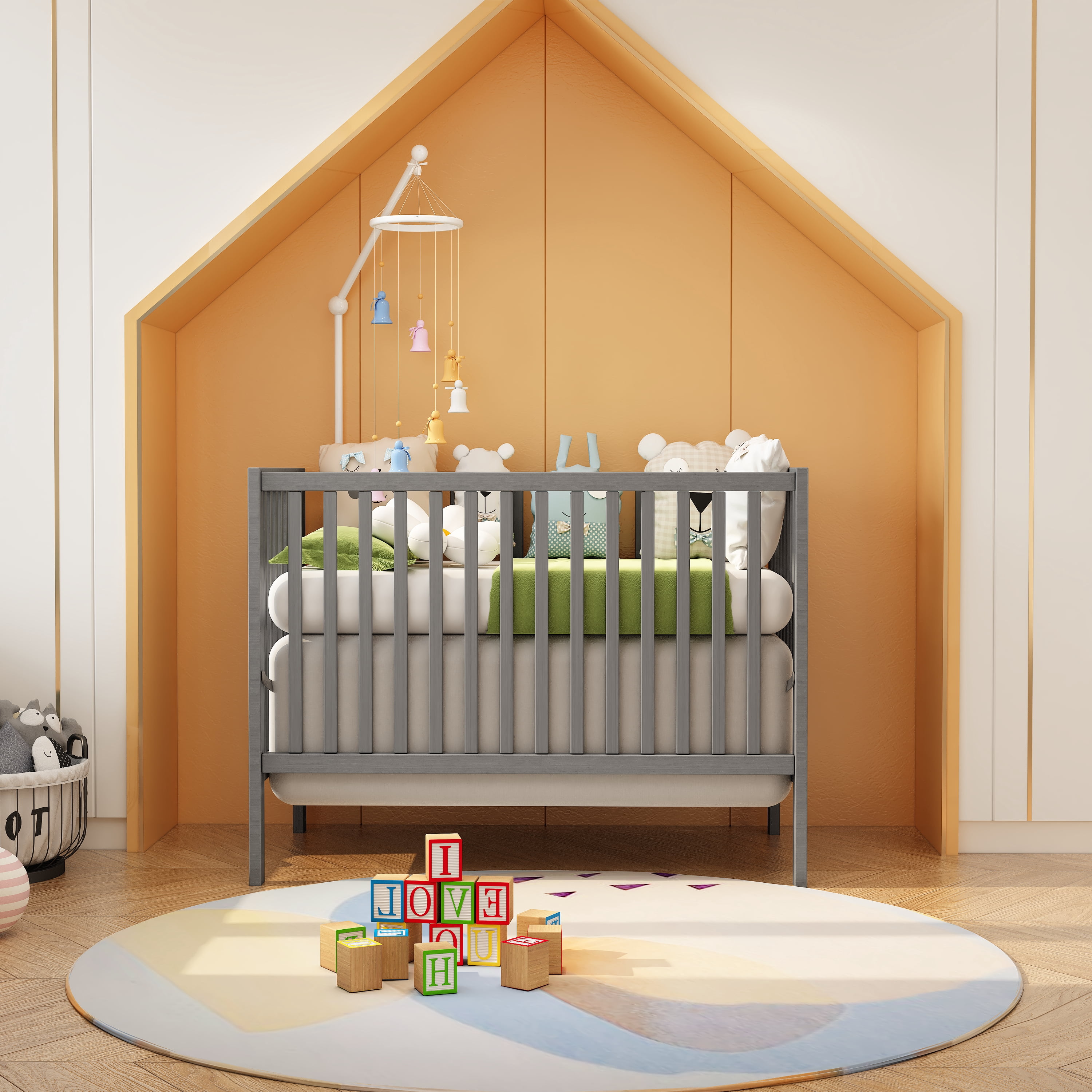 5-In-1 Convertible Crib,Converts From Baby Crib To Toddler Bed,Fits ...