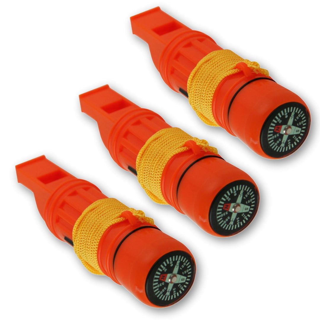 [3 Pack] 5 in 1 Survival Whistle. Compass, Whistle, Water-Resistant ...