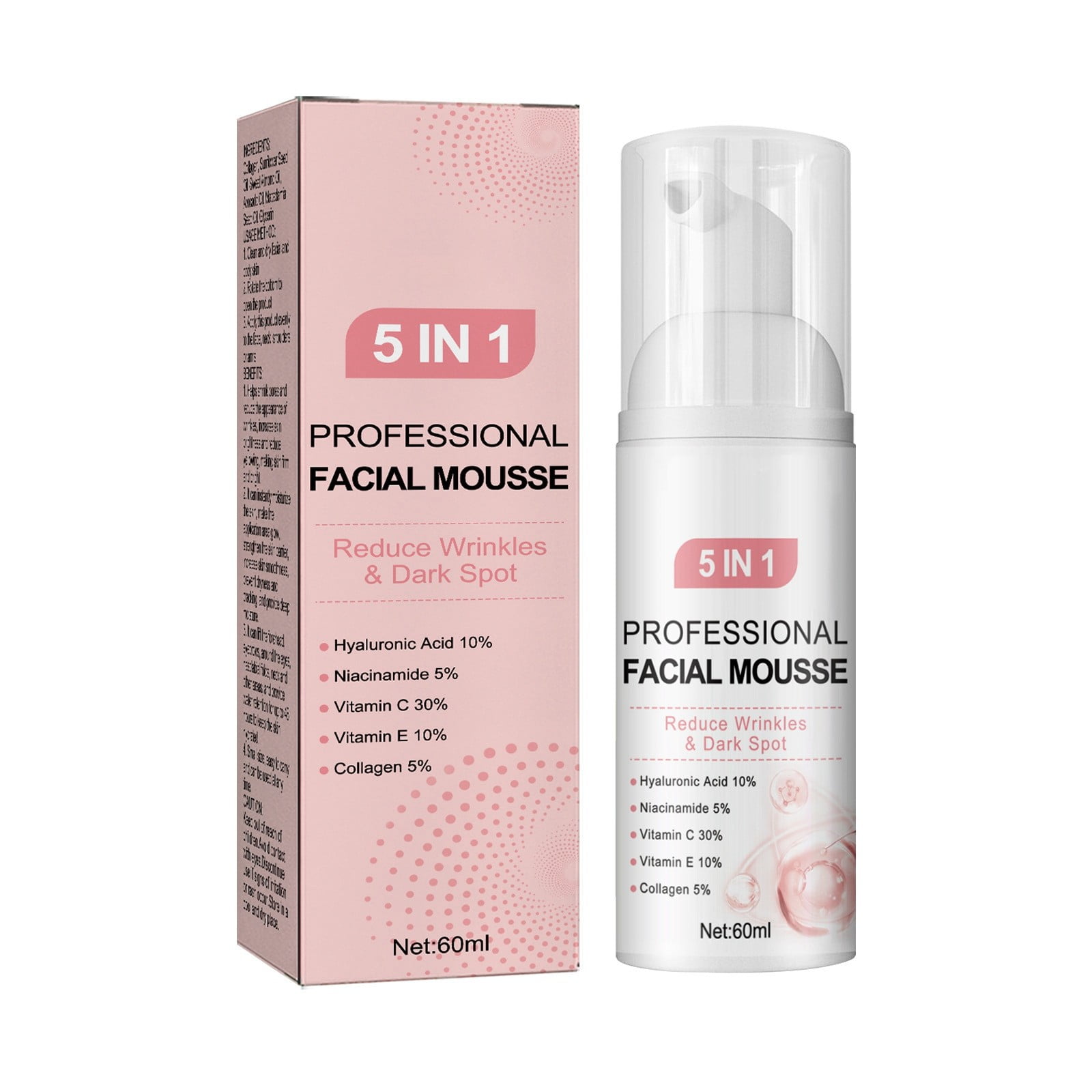 5 In 1 Facial Mousse Deep Cleansing Oil Skin Reduce Wrinkles & Dark ...