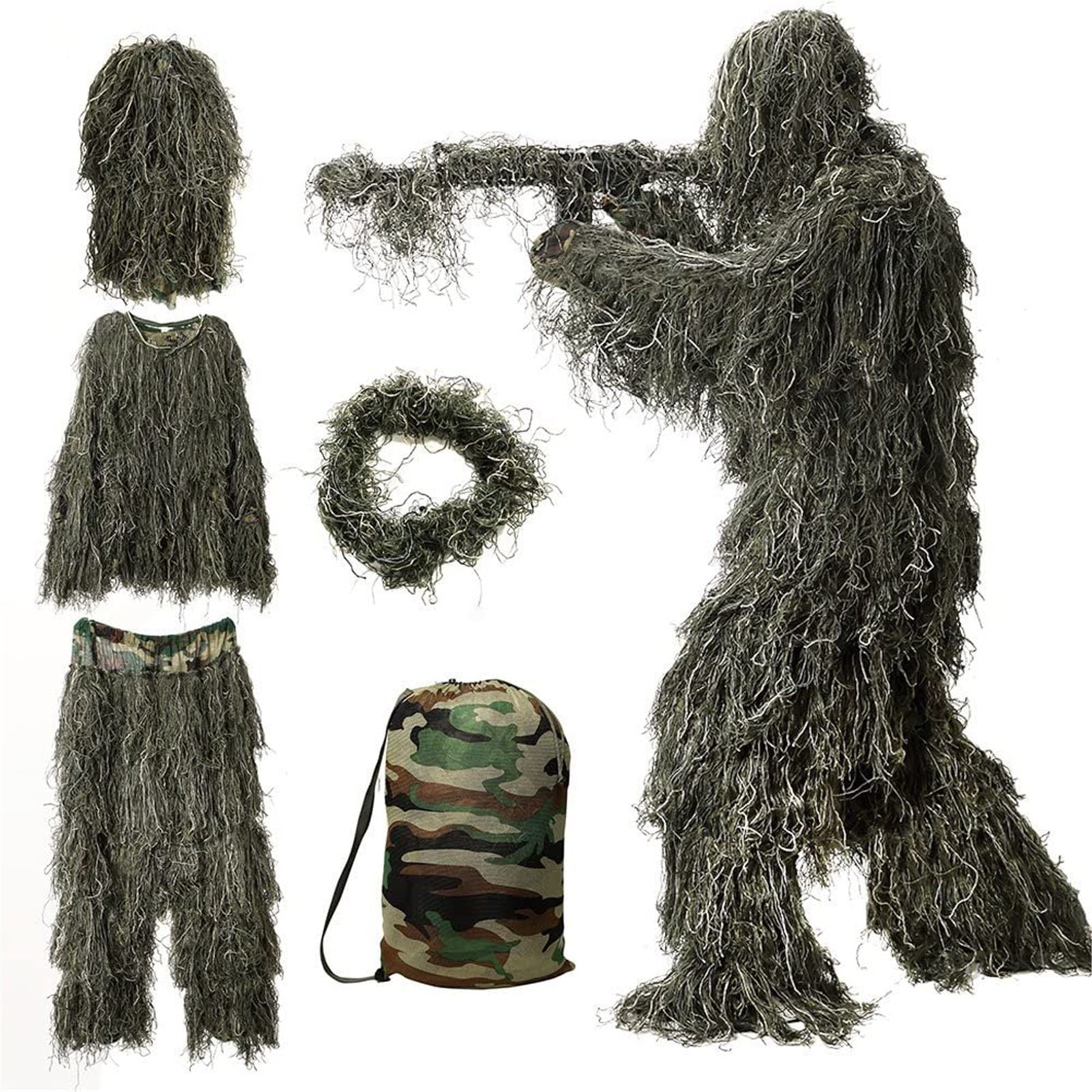 5 In 1 Ghillie Suit, 3D Camouflage Hunting Apparel Including Jacket ...