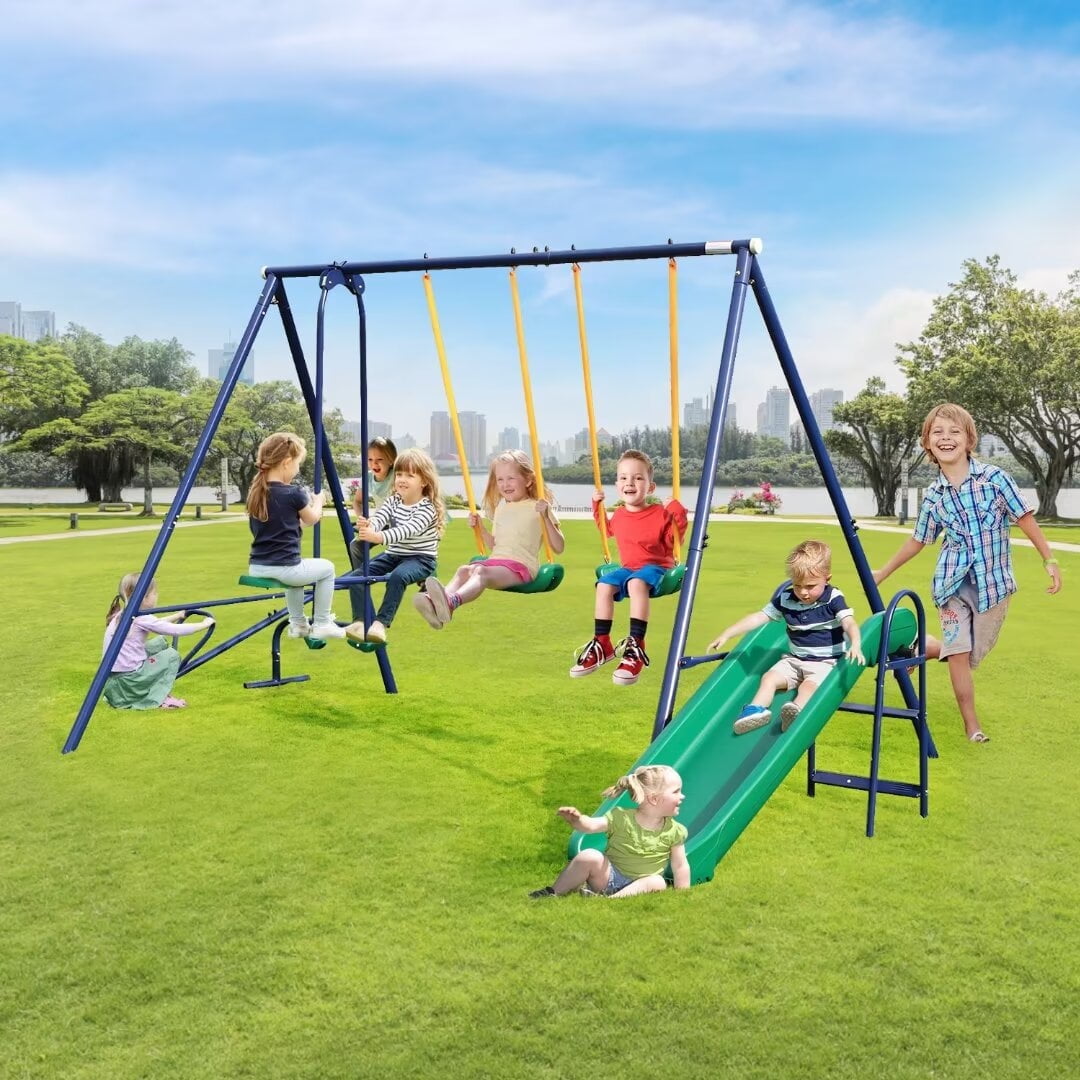 5-In-1 Kids Swing Set, 700 LBS Outdoor Playground, 2 Seats, 1 Glider ...