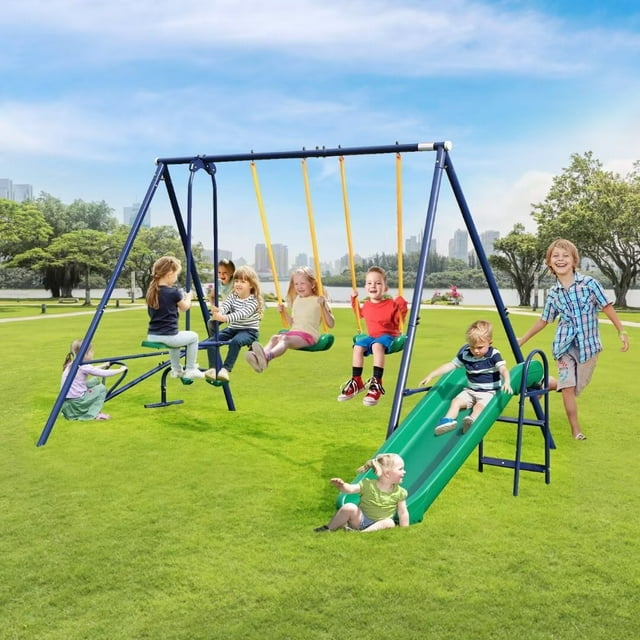 5-In-1 Kids Swing Set, 700 LBS Outdoor Playground, 2 Seats, 1 Glider ...