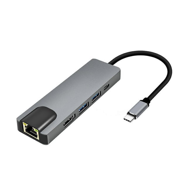 5-In-1 Usb Type C Hub Adapter Dock With 4K Hdmi Pd Rj45 Ethernet Lan ...
