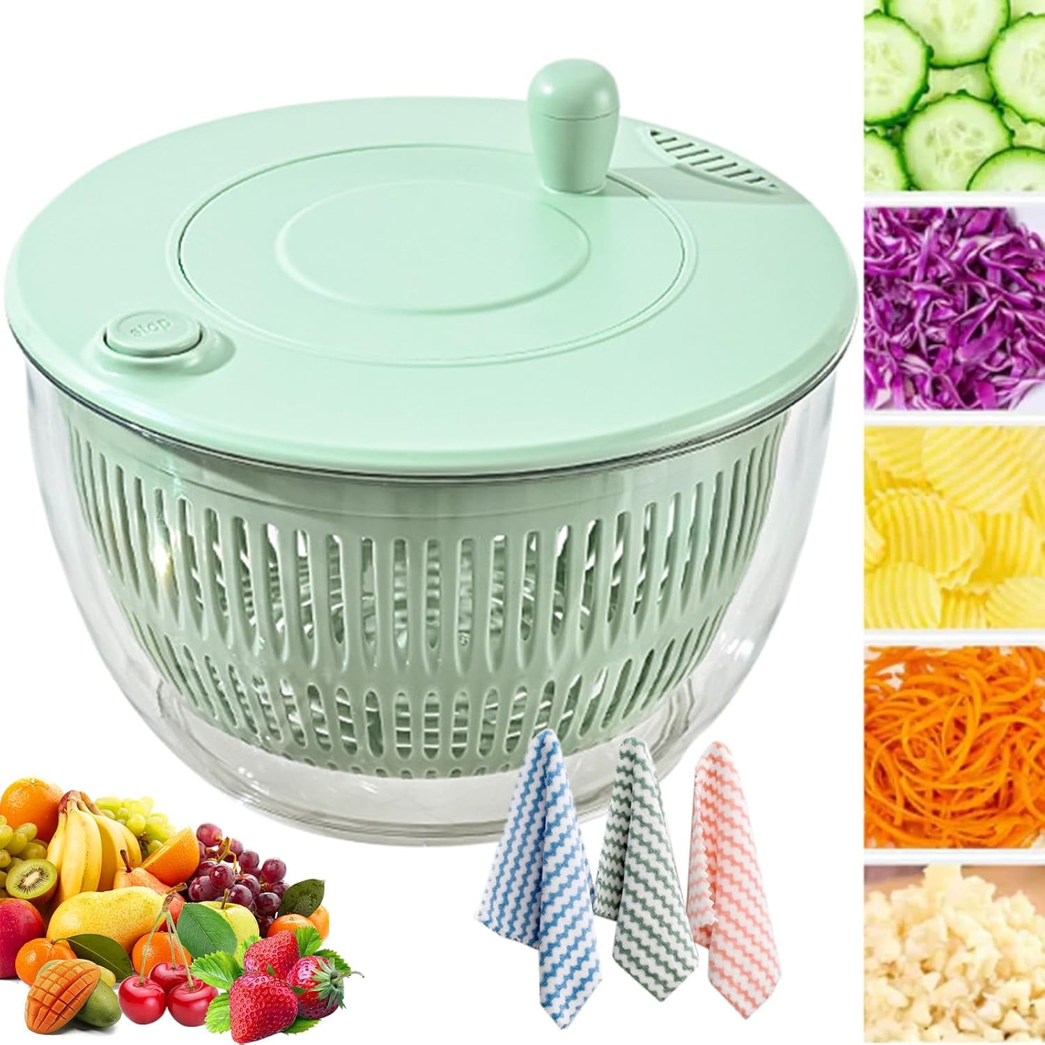 5 In 1 Vegetable Spin Chopper, Salad Spinner with Slicer, Lettuce ...
