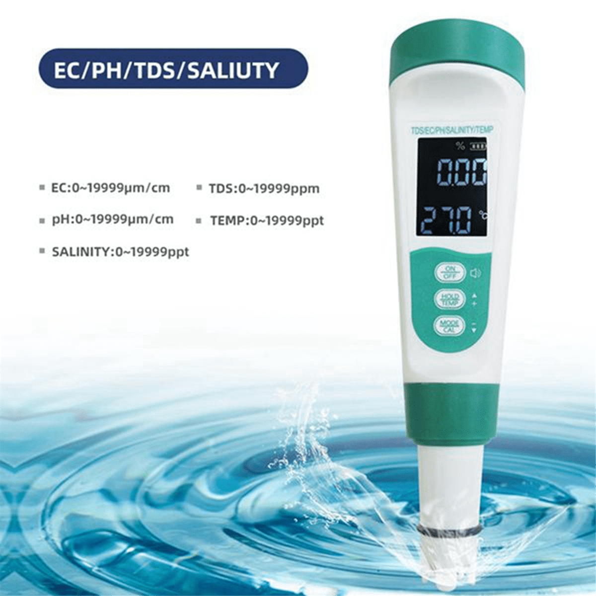 5-In-1 Water Quality Test Pen Voice Model EC Acidity Ph Meter Tds ...