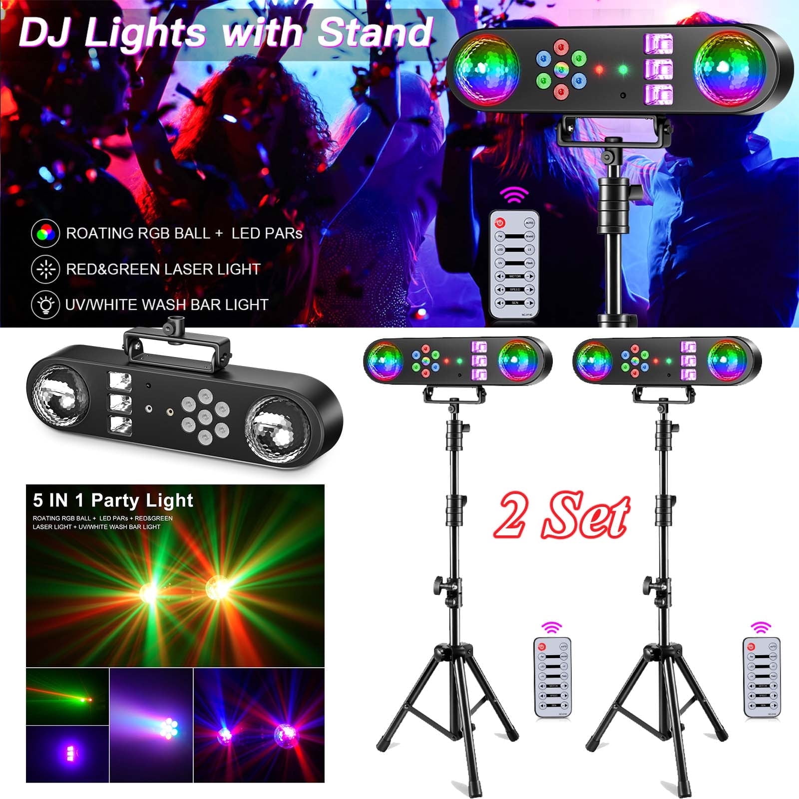 5 In1 DJ Party Light Set with Stand Mobile LED Stage Lighting Disco ...