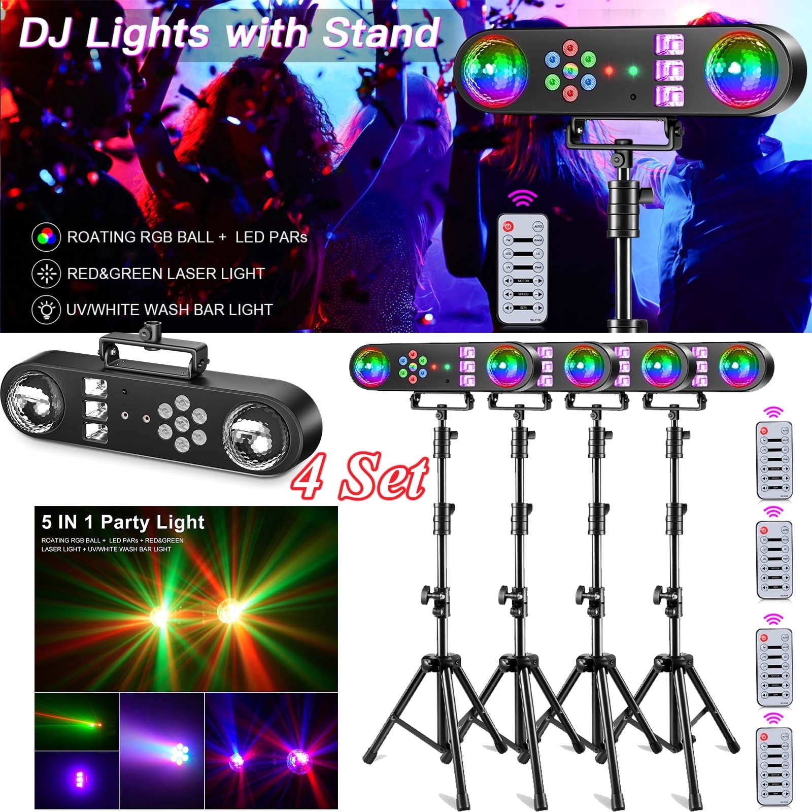 5 In1 DJ Party Light Set with Stand Mobile LED Stage Lighting Disco ...
