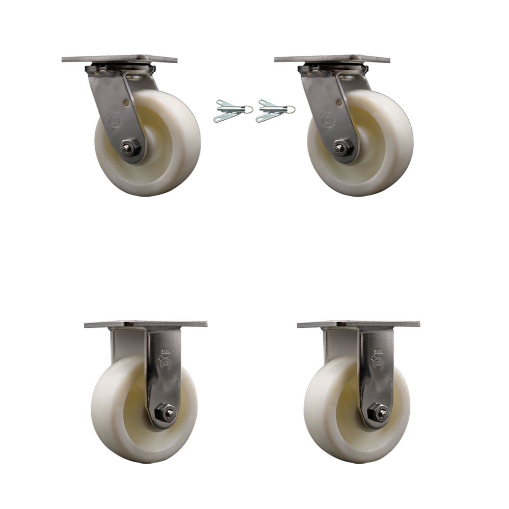 5 Inch 316 Stainless Steel Nylon Caster Set w/Roller Bearing 2 Swvl ...