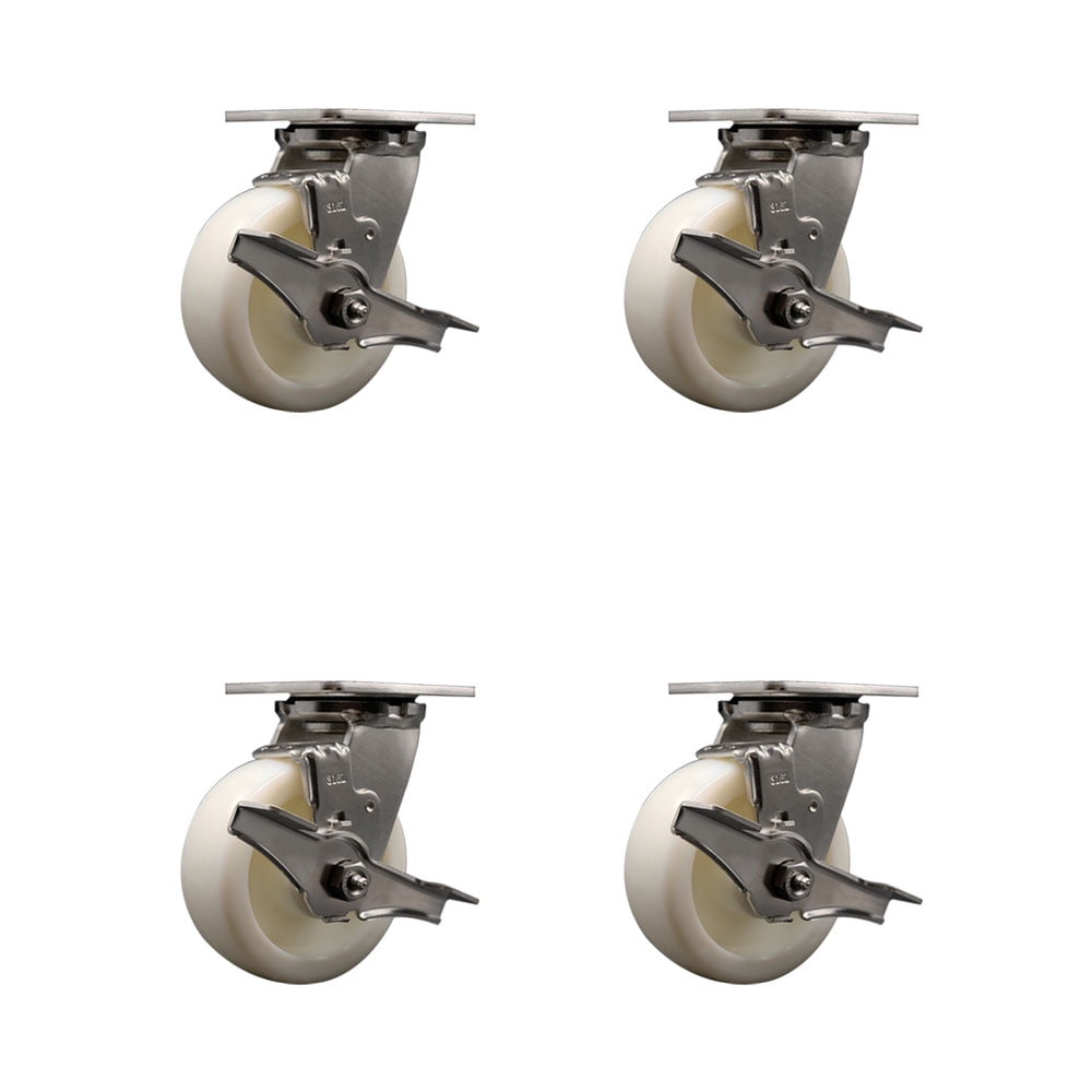 5 Inch 316 Stainless Steel Nylon Swivel Caster Set w/Delrin Bearings ...