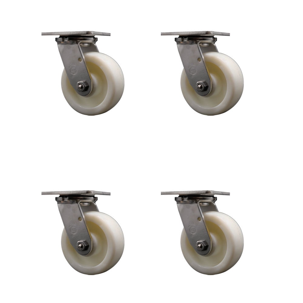 5 Inch 316 Stainless Steel Nylon Wheel Swivel Caster Set with Delrin ...