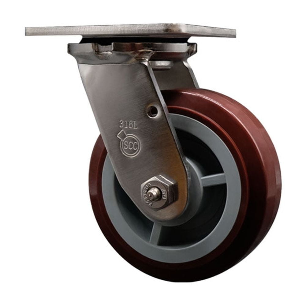 5 Inch 316 Stainless Steel Polyurethane Wheel Swivel Caster w/Delrin ...