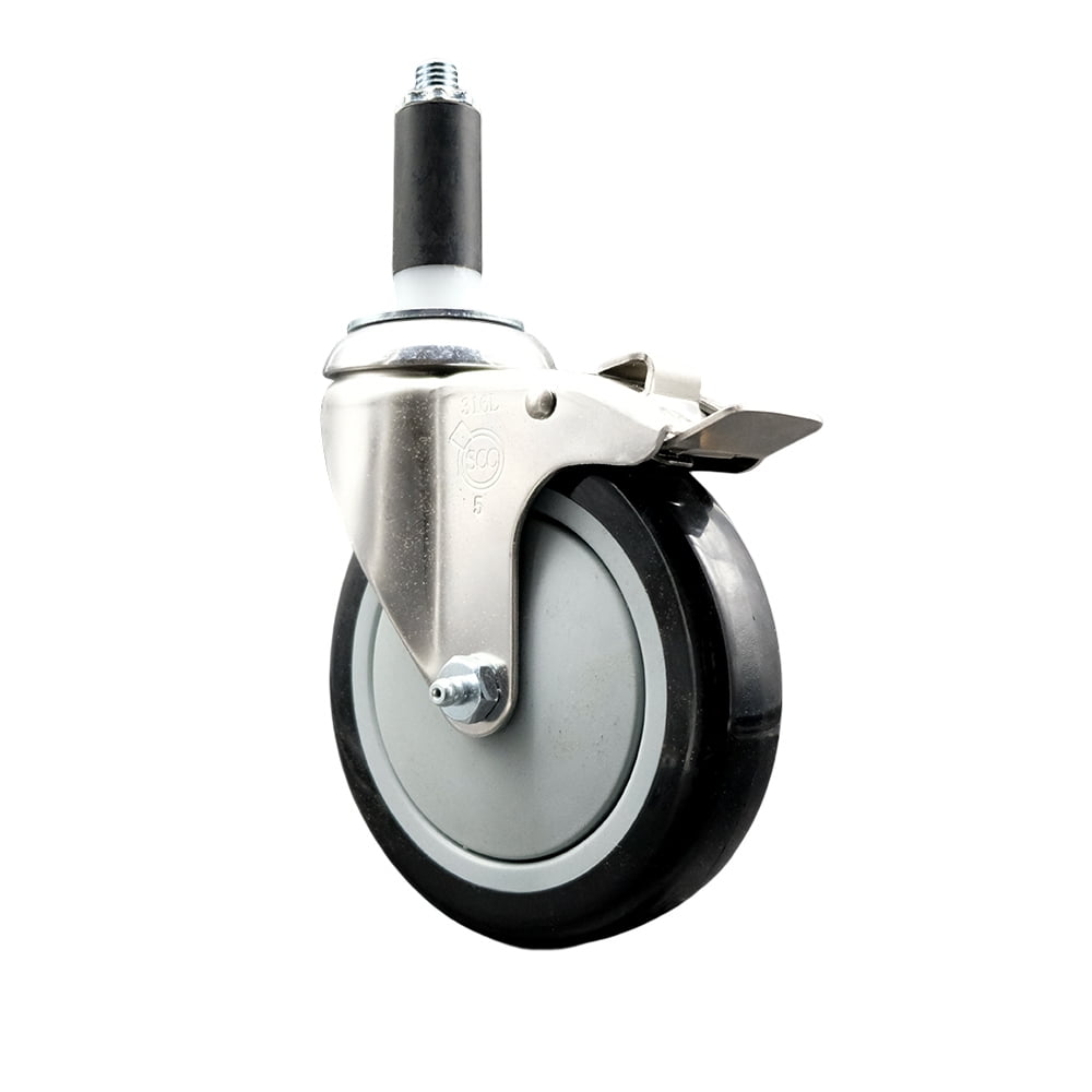 5 Inch 316SS Black Poly Swivel 1 Inch Expanding Stem Caster Lock Brake ...