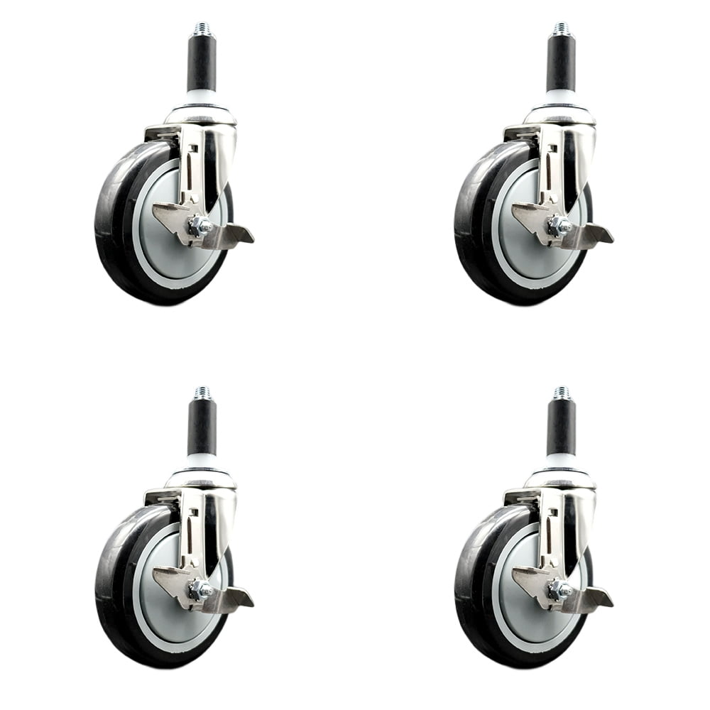 5 Inch 316SS Black Poly Swivel 1 Inch Expanding Stem Caster Set Brake ...