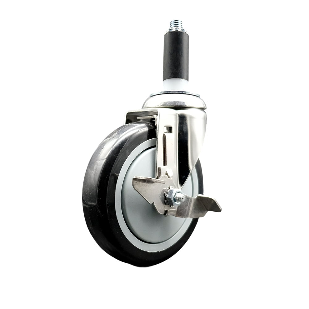 5 Inch 316SS Black Polyurethane Swivel 1-1/8 Inch Expanding Stem Caster ...
