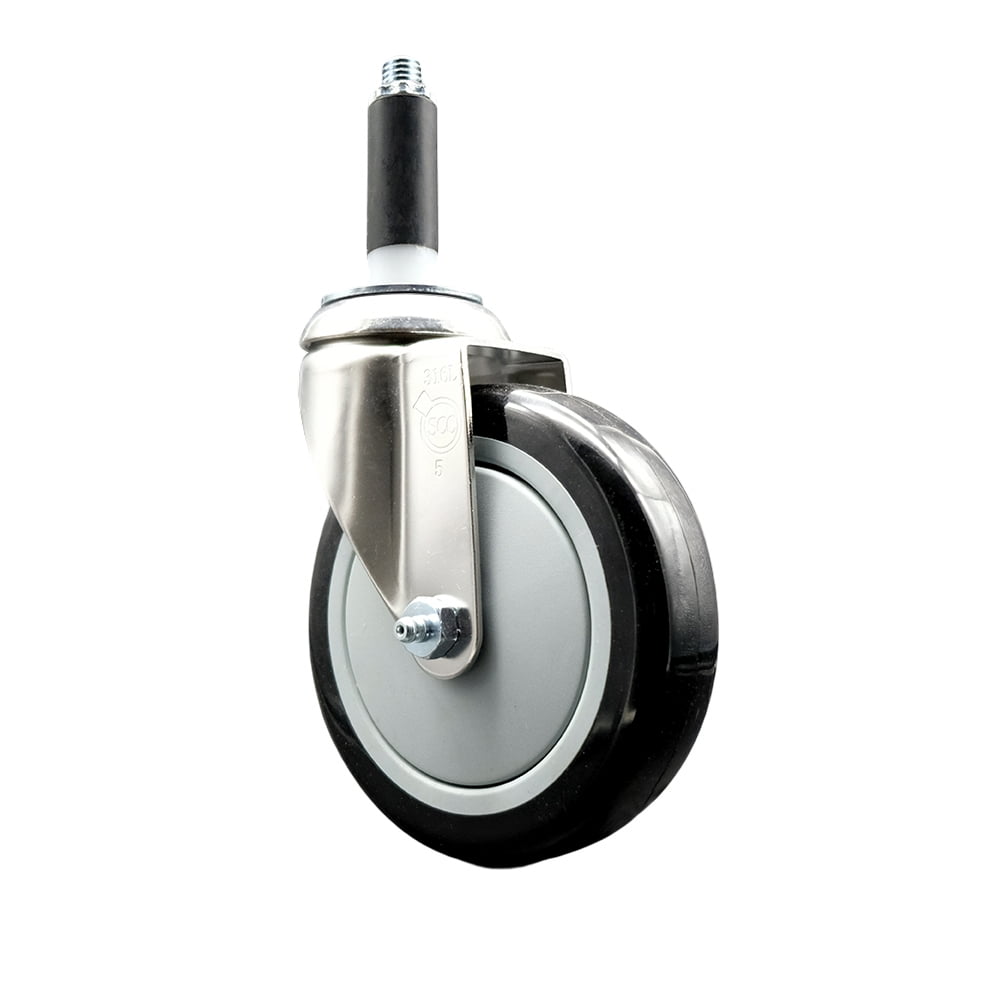 5 Inch 316SS Black Polyurethane Wheel Swivel 7/8 Inch Expanding Stem ...