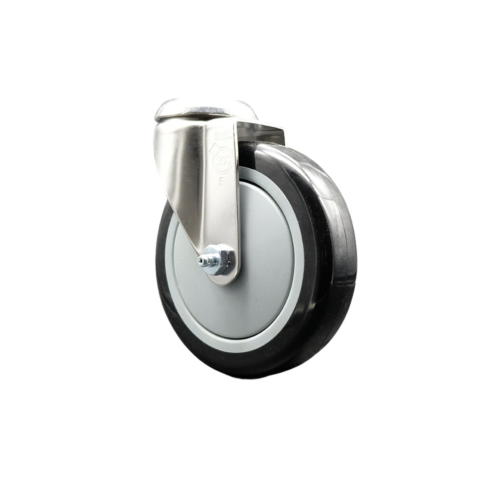 5 Inch 316SS Black Polyurethane Wheel Swivel Bolt Hole Caster Service ...