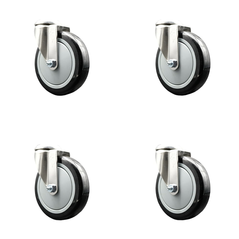 5 Inch 316SS Black Polyurethane Wheel Swivel Bolt Hole Caster Set ...