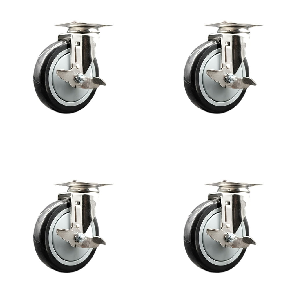 5 Inch 316SS Black Polyurethane Wheel Swivel Top Plate Caster Set with ...