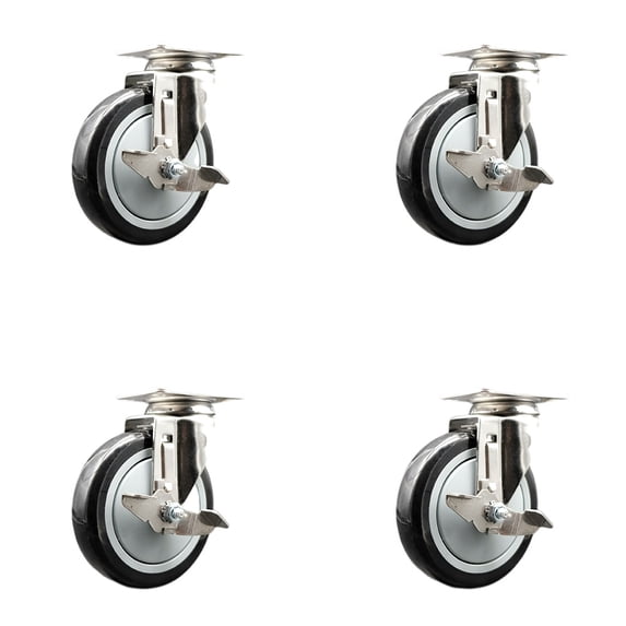 5 Inch 316SS Black Polyurethane Wheel Swivel Top Plate Caster Set with ...
