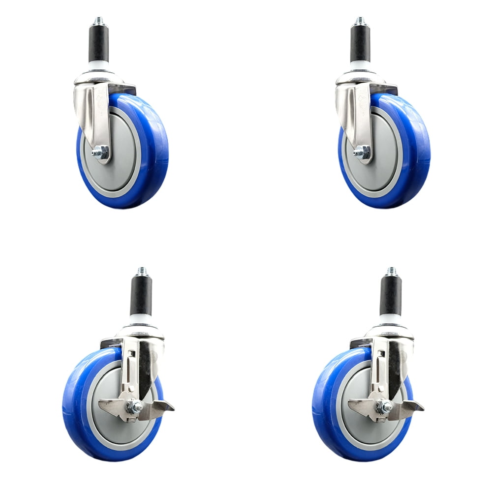 5 Inch 316SS Blue Poly Swivel 1-1/4 Inch Expanding Stem Caster Set 2 ...