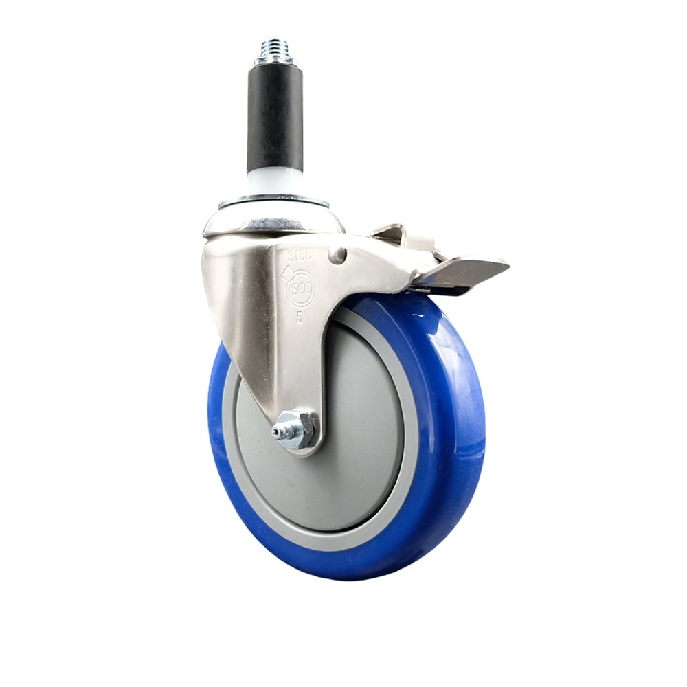 5 Inch 316SS Blue Poly Swivel 1-1/8 Inch Expanding Stem Caster Lock ...