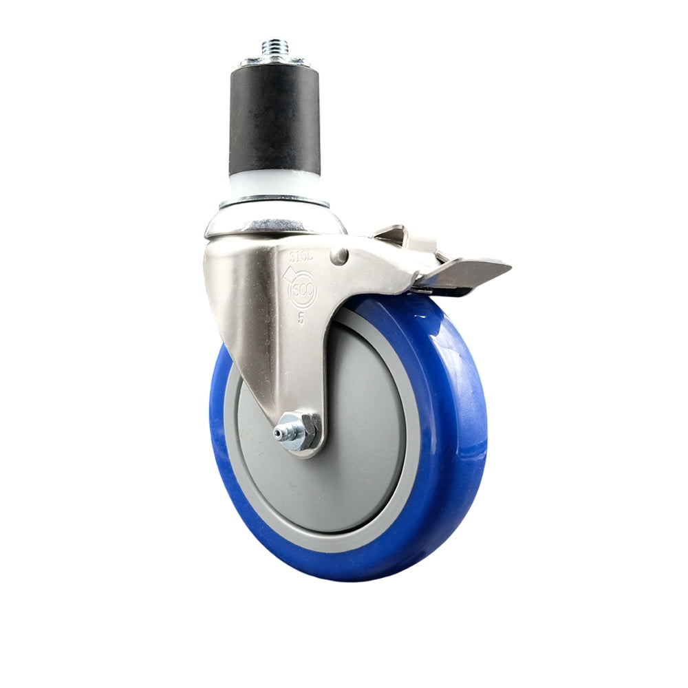 5 Inch 316SS Blue Poly Swivel 1-3/4 Inch Expanding Stem Caster Lock ...