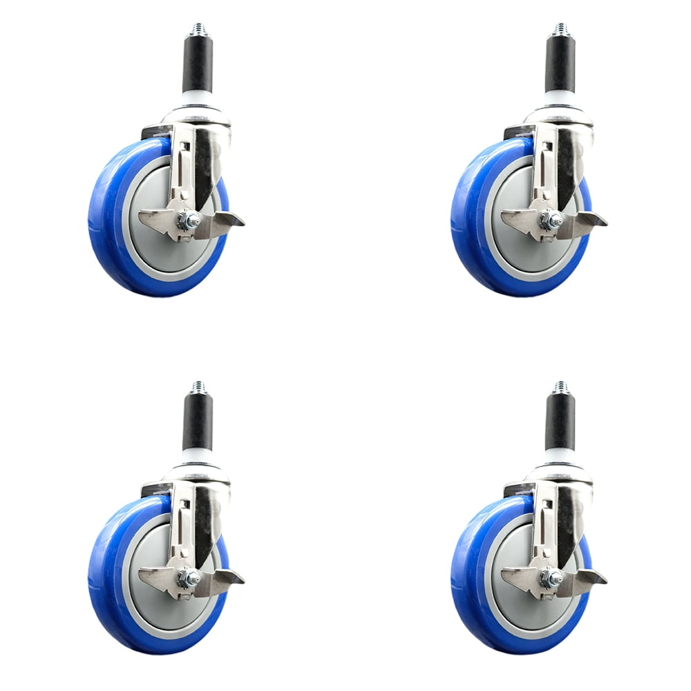 5 Inch 316SS Blue Poly Swivel 1-3/8 Inch Expanding Stem Caster Set Brake SCC - Walmart.com