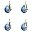 5 Inch 316SS Blue Polyurethane Swivel 10mm Threaded Stem Caster Set ...