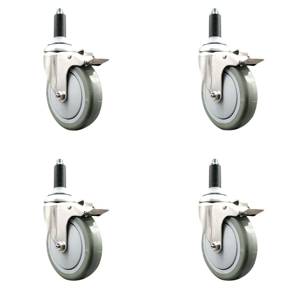 5 Inch 316SS Gray Poly Swivel 1 Inch Expanding Stem Caster Set Lock ...