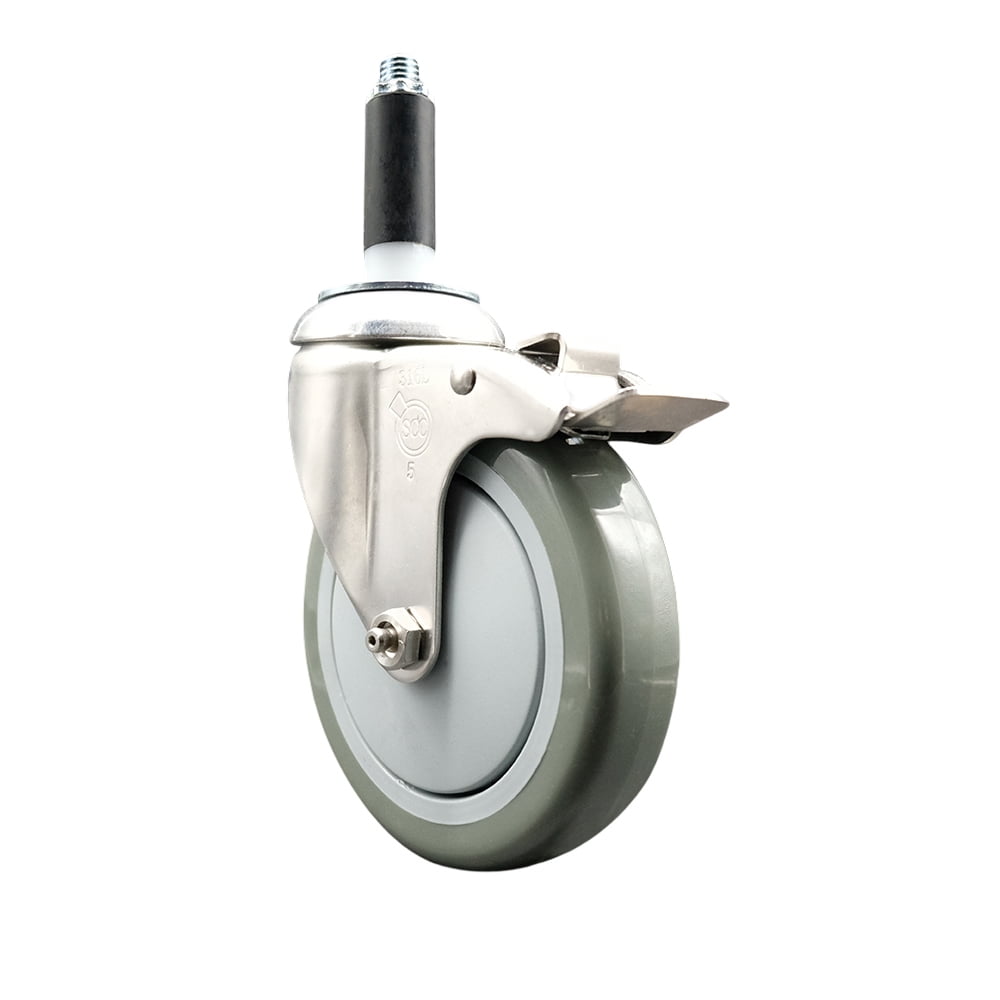 5 Inch 316SS Gray Poly Swivel 3/4 Inch Expanding Stem Caster Lock Brake ...