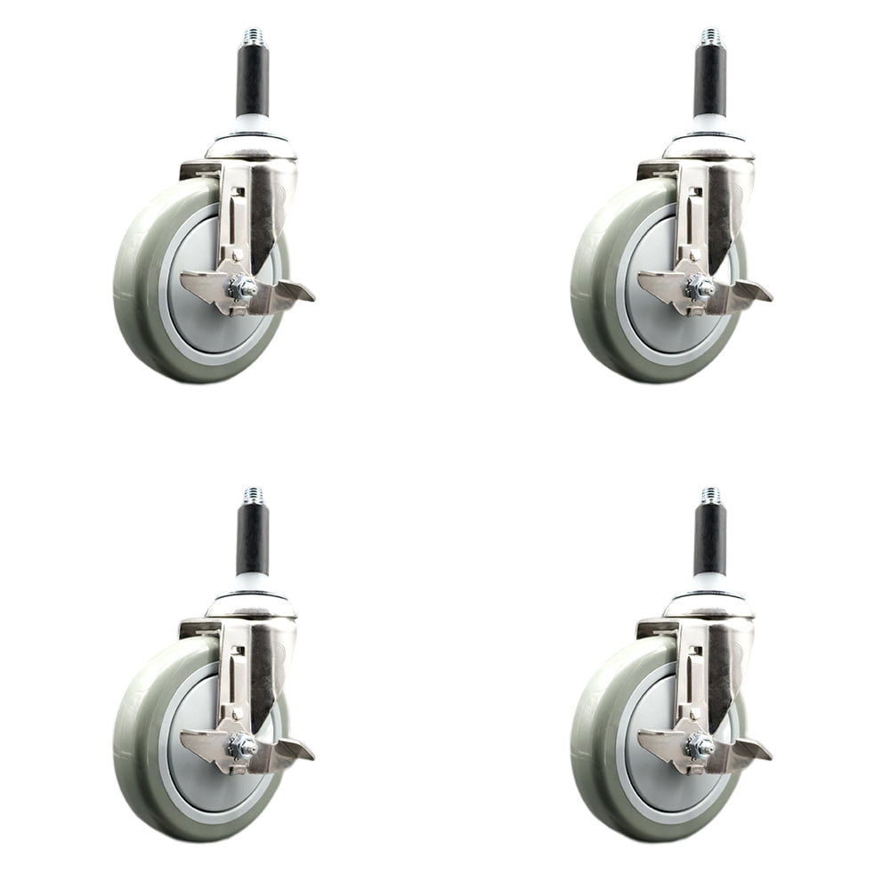 5 Inch 316SS Gray Poly Swivel 7/8 Inch Expanding Stem Caster Set Brake ...
