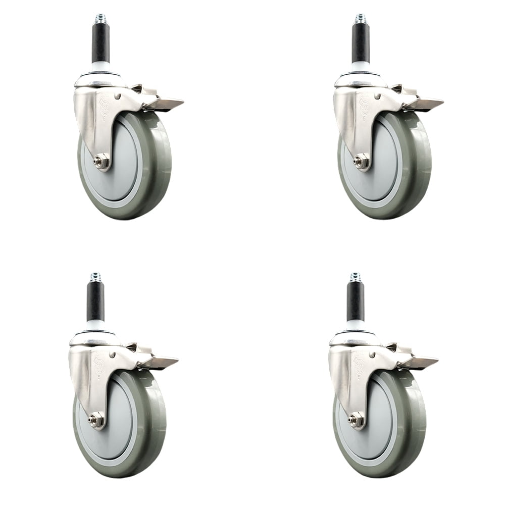 5 Inch 316SS Gray Poly Swivel 7/8 Inch Expanding Stem Caster Set Lock ...