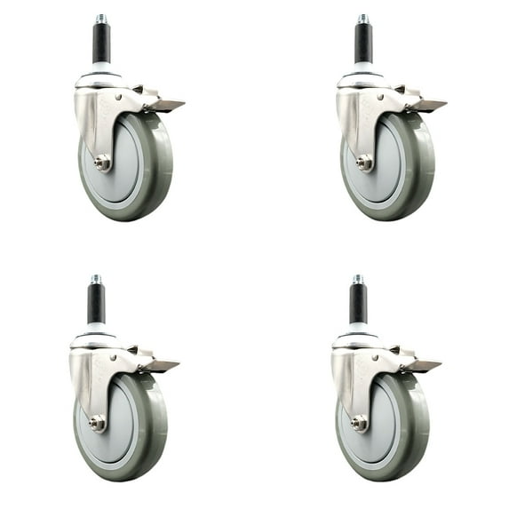 5 Inch 316SS Gray Poly Swivel 7/8 Inch Expanding Stem Caster Set Lock ...