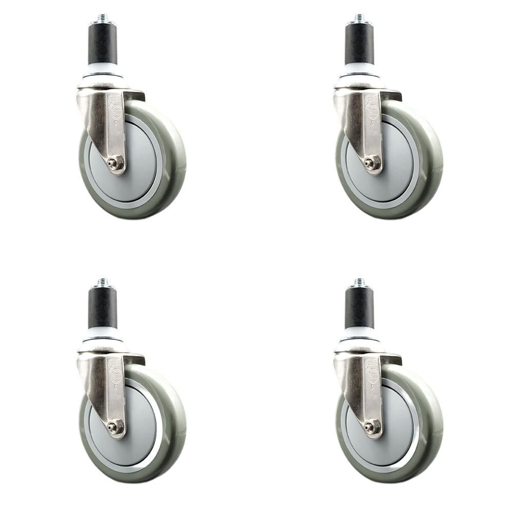 5 Inch 316SS Gray Polyurethane Swivel 1-5/8 Inch Expanding Stem Caster ...
