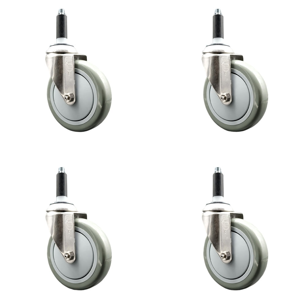 5 Inch 316SS Gray Polyurethane Swivel 7/8 Inch Expanding Stem Caster ...
