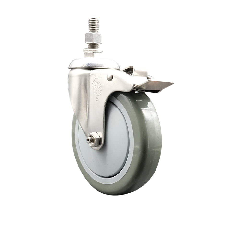 5 Inch 316SS Gray Polyurethane Swivel ½ Inch Stem Caster Total Lock ...