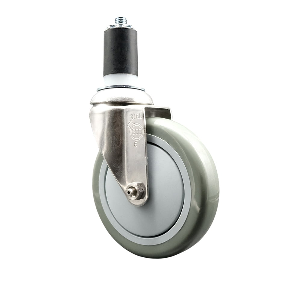 5 Inch 316SS Gray Polyurethane Wheel Swivel 1-5/8 Inch Expanding Stem ...