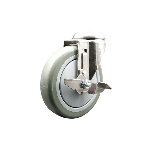 5 Inch 316SS Gray Polyurethane Wheel Swivel Bolt Hole Caster with Brake ...
