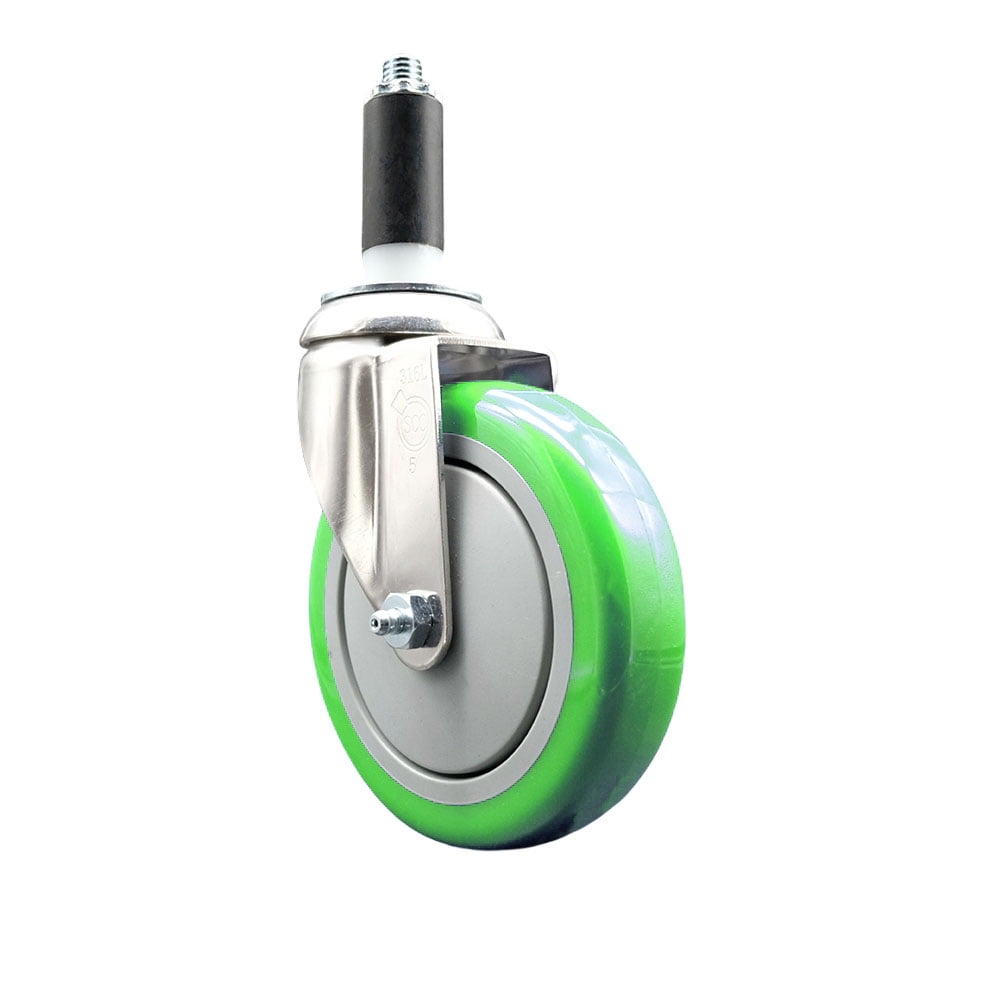 5 Inch 316SS Green Polyurethane Wheel Swivel 1 Inch Expanding Stem ...