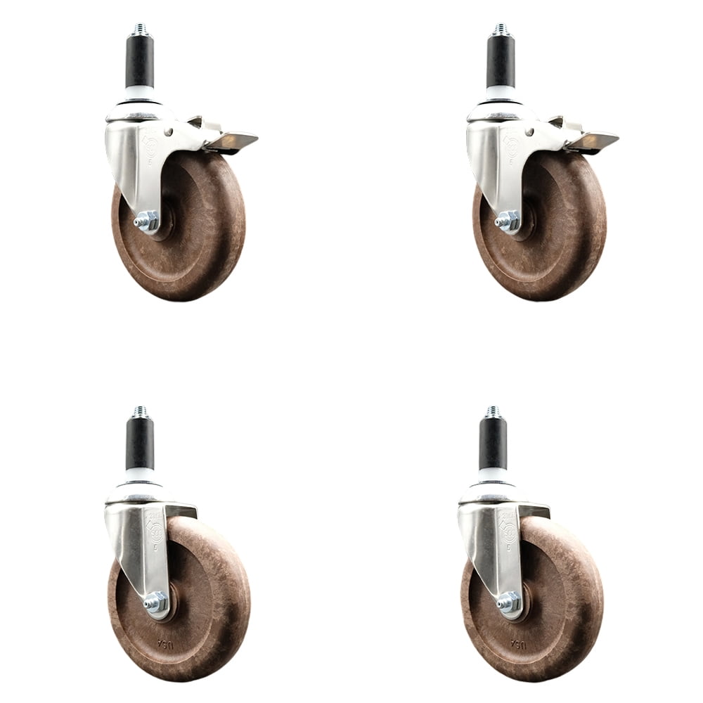 5 Inch 316SS High Temp Glass Filled Nylon 1-3/8 Inch Stem Caster Set 2 Lck Brake - Walmart.com