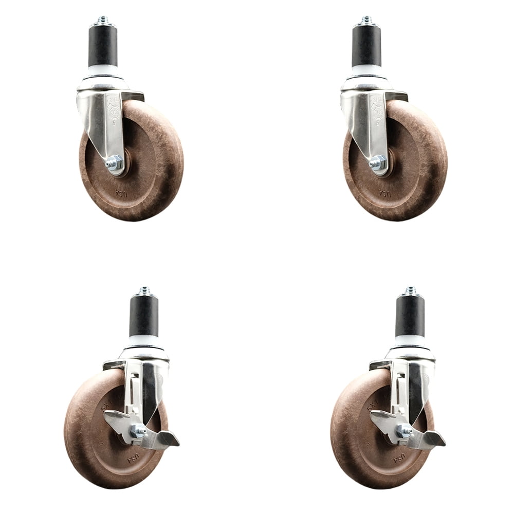 5 Inch 316SS High Temp Glass Filled Nylon 1-5/8 Inch Stem Caster Set 2 ...