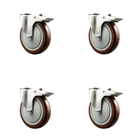 4 Inch 316SS Gray Polyurethane Wheel Swivel Bolt Hole Caster Set 2 ...